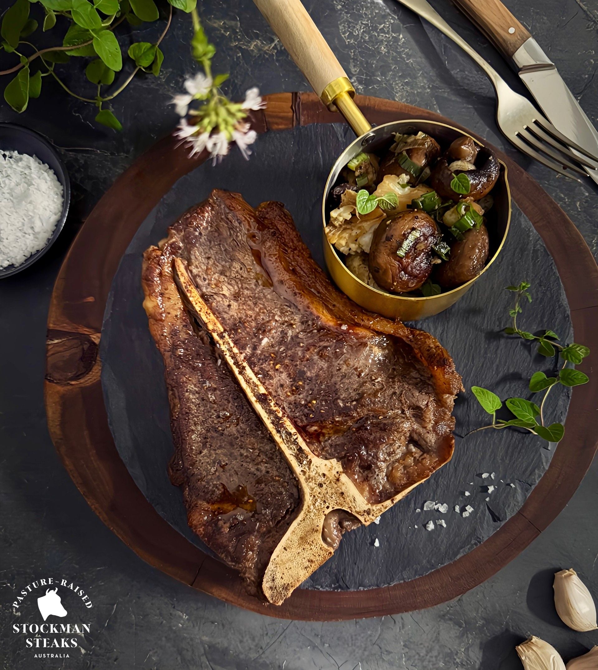 T-Bone Steak with Mushroom Cauliflower Medley – Stockman Steaks