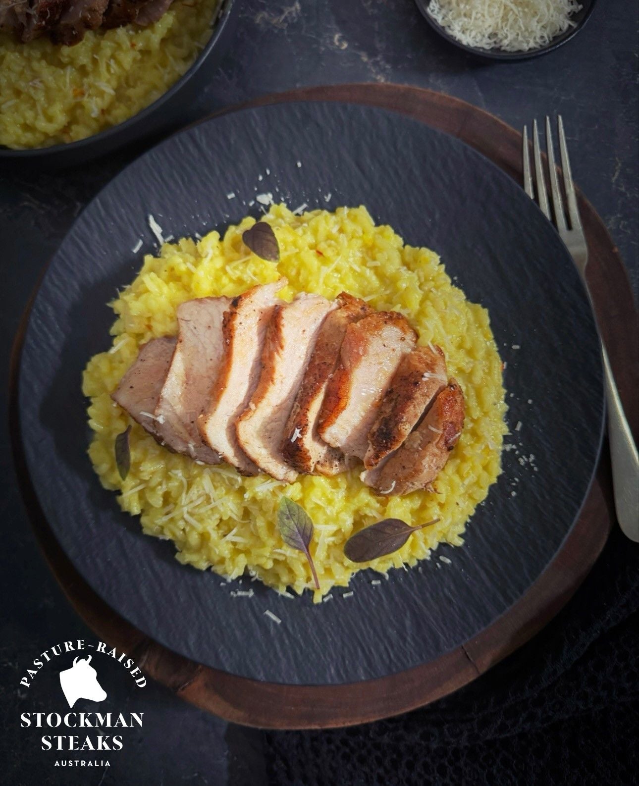 Golden Saffron Risotto with Pork Medallions – Stockman Steaks